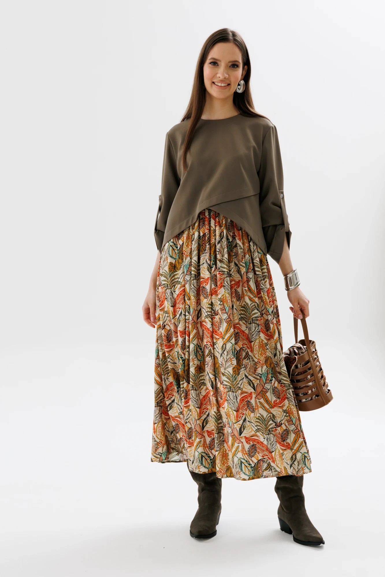 Платье NikVa н 740 -2 хаки+жёлтые листья размер 42-60, описание, отзывы (уже нет в продаже)