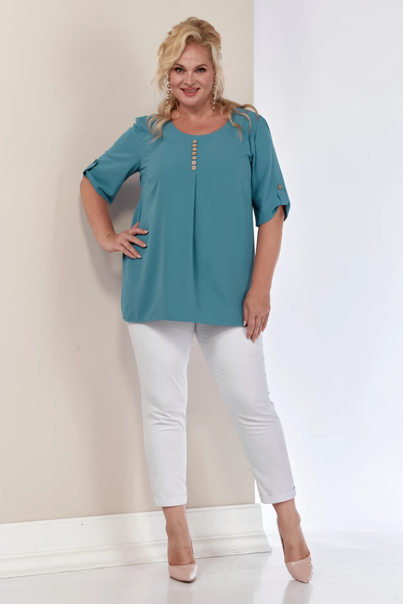 Блузка Shetti 4053 голубой размер 58-68, описание, отзывы