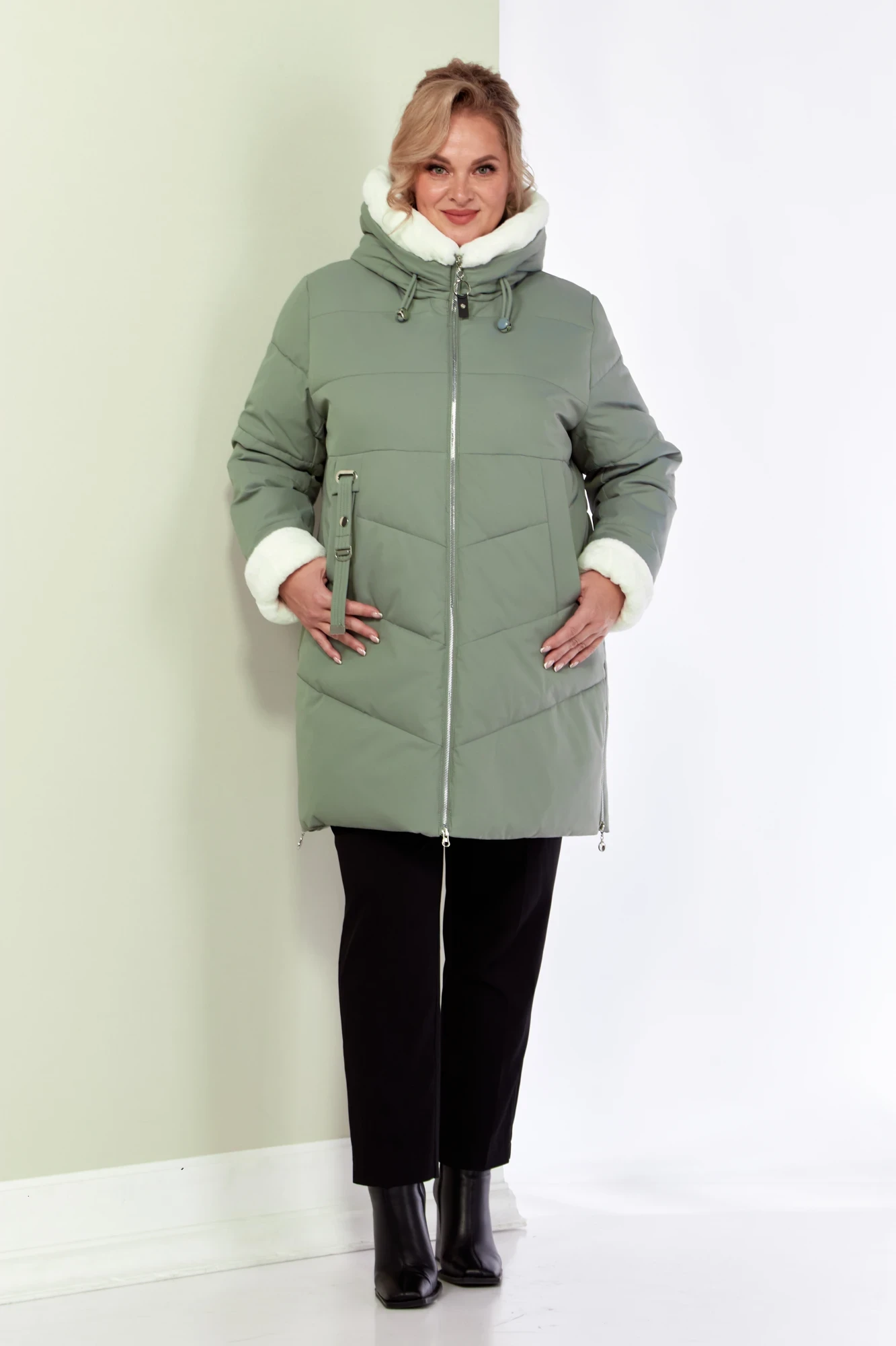 Женская зимняя куртка с мехом Shetti 2162 Фисташка размер 48-58 ...